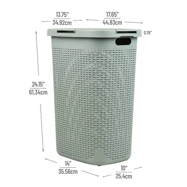 Mind Reader 60L Slim Laundry Hamper, Clothes Basket, Lid, Wicker Design, Plastic, 17.65"L x 13. ...
